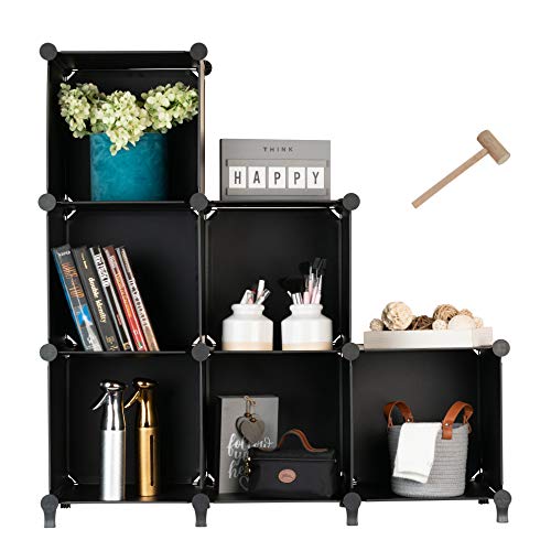 Homeries Cube Storage System – Modular DIY Plastic Closet Organizer Rack, Storage Shelves, Bookshelf, Bookcase for Bedroom, Office, Dorm Room, College, Living Room - Black (6-Cube)