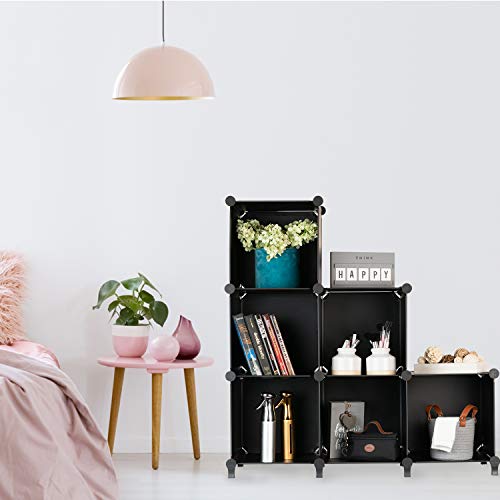 Homeries Cube Storage System – Modular DIY Plastic Closet Organizer Rack, Storage Shelves, Bookshelf, Bookcase for Bedroom, Office, Dorm Room, College, Living Room - Black (6-Cube)