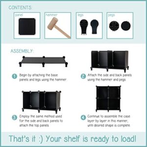 Homeries Cube Storage System – Modular DIY Plastic Closet Organizer Rack, Storage Shelves, Bookshelf, Bookcase for Bedroom, Office, Dorm Room, College, Living Room - Black (6-Cube)