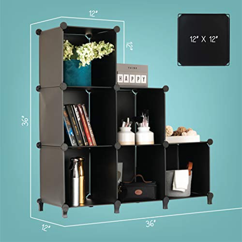 Homeries Cube Storage System – Modular DIY Plastic Closet Organizer Rack, Storage Shelves, Bookshelf, Bookcase for Bedroom, Office, Dorm Room, College, Living Room - Black (6-Cube)