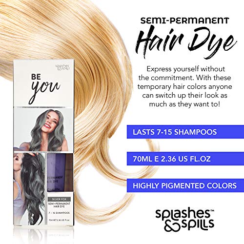 Semi-Permanent Silver Fox Hair Dye - Vibrant 2.36 Oz. Tubes Temporary Hair Color - Ammonia and Peroxide Free -Vegan and 100% Cruelty-Free Toner - Lasts for 7-15 Shampoos - by Splashes and Spills