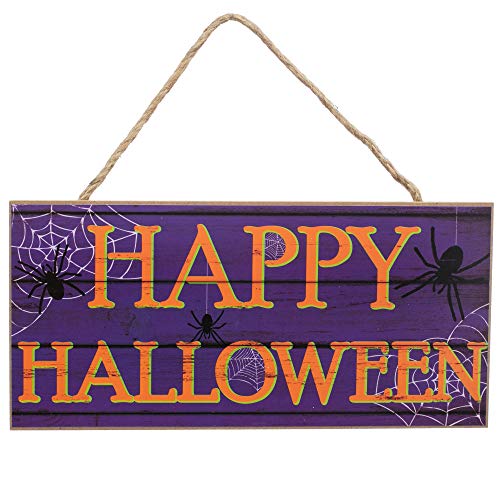 Happy Halloween Wooden Welcome Sign - 12.5" x 6", Purple, Orange, Spiders, Webs, Fall Decor, Front Door, Home, Greeting, School, Classroom, Party Decor, Fundraiser, Autumn, Trick or Treat