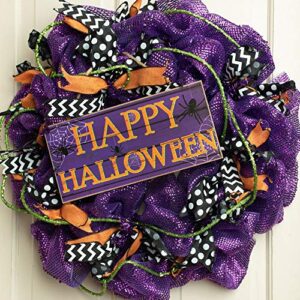 Happy Halloween Wooden Welcome Sign - 12.5" x 6", Purple, Orange, Spiders, Webs, Fall Decor, Front Door, Home, Greeting, School, Classroom, Party Decor, Fundraiser, Autumn, Trick or Treat