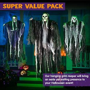 JOYIN 3 Pack Hanging Halloween Skeleton Ghosts Decorations, Grim Reapers for Best Halloween Outdoor Decorations