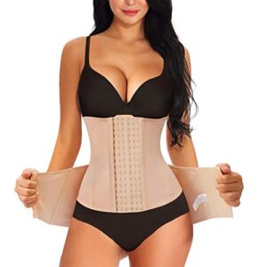 brabic 2 in 1 postpartum belly wrap girdle pelvis belt waist trainer tummy control shapewear for women (beige, l)