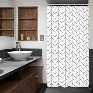 Riyidecor Black White Stall Small Dorm Camper Shower Curtain Liner RV Narrow Walkin Standing Half Little Size 36Wx72H Inch Chevron Herringbone Geometric Tiny Single Stand Up Fabric Bathroom Decor