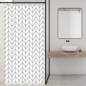 Riyidecor Black White Stall Small Dorm Camper Shower Curtain Liner RV Narrow Walkin Standing Half Little Size 36Wx72H Inch Chevron Herringbone Geometric Tiny Single Stand Up Fabric Bathroom Decor