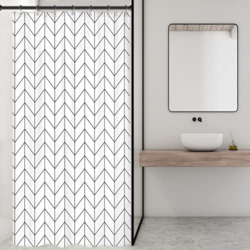 Riyidecor Black White Stall Small Dorm Camper Shower Curtain Liner RV Narrow Walkin Standing Half Little Size 36Wx72H Inch Chevron Herringbone Geometric Tiny Single Stand Up Fabric Bathroom Decor