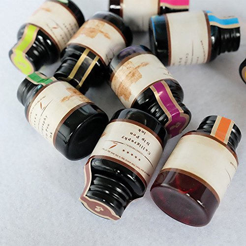 GC Calligraphy Pen Ink, 10 Colors Fountain Dip Pen Ink Set Non-Carbon Drawing Writing Art Craft Calligraphy Inks Bottles, 20cc Bottle 10 Colors Set LL-710