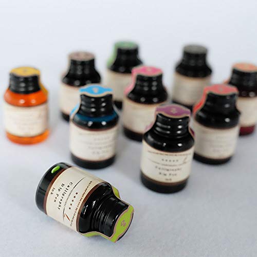 GC Calligraphy Pen Ink, 10 Colors Fountain Dip Pen Ink Set Non-Carbon Drawing Writing Art Craft Calligraphy Inks Bottles, 20cc Bottle 10 Colors Set LL-710