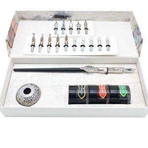 GC QUILL Calligraphy Pen Set, Wooden Dip Pen with 16 Dip Nibs, 3 Ink Bottles and 1 Pen Holder, Calligraphy Set for Beginners - MU-04