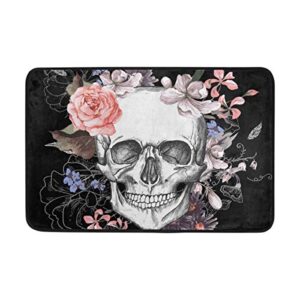 baofu skull doormats floor mat lightweight non-slip foam skeleton area rugs entrance front door rug christmas thanksgiving decorative for indoor garden kitchen bedroom 23.6" x15.7"