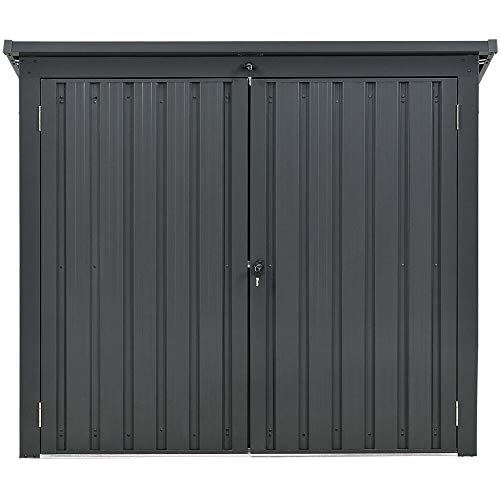 Hanover Trash and Recyclables Galvanized Steel Storage Shed with Pent Roof and 2-Point Locking System in Dark Gray, Stores 2 Trash Cans, 3.3-Ft. x 5.2-Ft. x 4.4-Ft.