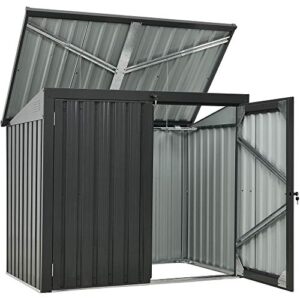 Hanover Trash and Recyclables Galvanized Steel Storage Shed with Pent Roof and 2-Point Locking System in Dark Gray, Stores 2 Trash Cans, 3.3-Ft. x 5.2-Ft. x 4.4-Ft.