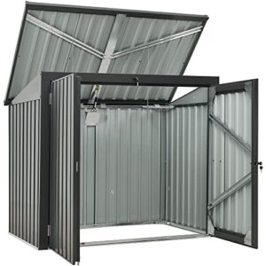 Hanover Trash and Recyclables Galvanized Steel Storage Shed with Pent Roof and 2-Point Locking System in Dark Gray, Stores 2 Trash Cans, 3.3-Ft. x 5.2-Ft. x 4.4-Ft.