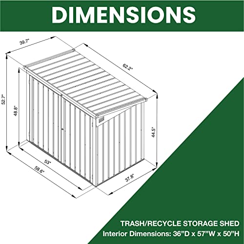 Hanover Trash and Recyclables Galvanized Steel Storage Shed with Pent Roof and 2-Point Locking System in Dark Gray, Stores 2 Trash Cans, 3.3-Ft. x 5.2-Ft. x 4.4-Ft.