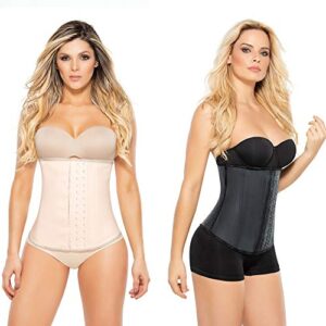 ann chery 2021 clasica 3 hooks fajas latex waist trainer cincher - 2 pack combination (black+beige, x-small (waist 25,5 - 27,5 inches))