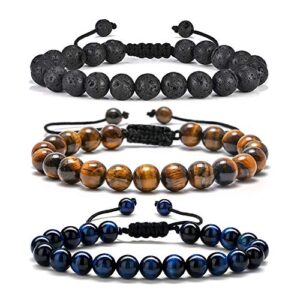 gifts for male coworkers mens,womens bracelet, natural black lava rock stone mens anxiety bracelets, adjustable aromatherapy essential oil diffuser healing bracelet