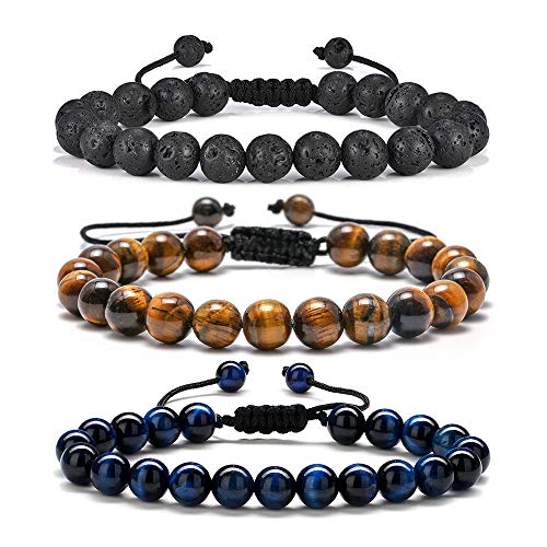 Gifts for Male Coworkers Mens,Womens Bracelet, Natural Black Lava Rock Stone Mens Anxiety Bracelets, Adjustable Aromatherapy Essential Oil Diffuser Healing Bracelet