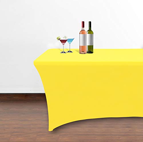 Obstal 6ft Stretch Spandex Table Cover for Standard Folding Tables - Universal Rectangular Fitted Tablecloth Protector for Party （Yellow, 72 Length x 30 Width x 30 Height Inches）