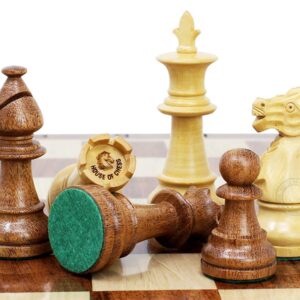 House of Chess - Victorian Staunton Golden Acacia Wood Chess Set - 14 x 14 Inches Wooden Folding Chess Board with Algebraic Notation - Wooden Chess Pieces with King Height 3 Inches + 2 Extra Queens