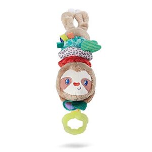 infantino music & motion pulldown sloth - musical plush sloth with multi-textured teether for tactile exploration, easily attaches to strollers and gyms, bpa-free