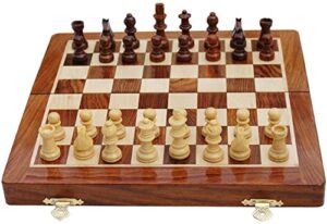 bcbestchess handmade magnetic wooden folding chess board with extra queens & storage for chessmen (10 x10 inches)