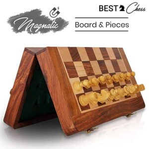 BCBESTCHESS Handmade Magnetic Wooden Folding Chess Board with Extra Queens & Storage for Chessmen (10 x10 Inches)