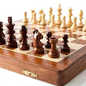 BCBESTCHESS Handmade Magnetic Wooden Folding Chess Board with Extra Queens & Storage for Chessmen (10 x10 Inches)