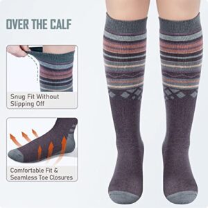 OutdoorMaster Ski Socks 2-Pack Merino Wool, Non-Slip Cuff for Men & Women - Gray, M/L