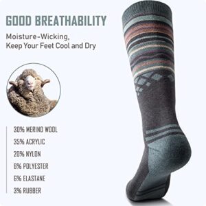 OutdoorMaster Ski Socks 2-Pack Merino Wool, Non-Slip Cuff for Men & Women - Gray, M/L