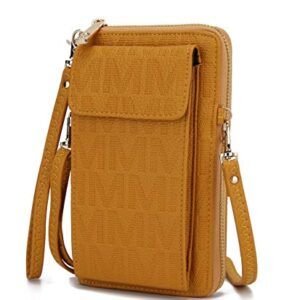 MKF Crossbody Cellphone Handbag for Women Wallet Purse – PU Leather Multi Pockets Clutch Bag, Wristlet Strap Mustard