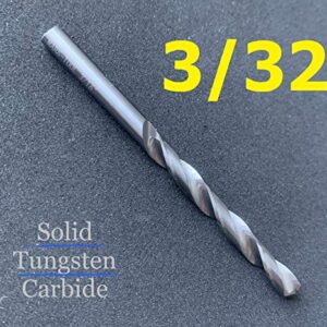 2/Pack Solid Carbide Drill Bit for Hardened Steel Hard Ness HRa 91.3 Aerospace Standard K20 Tungsten Carbide Jobber Length Twist Drill for Metal 118 Degree Four Facet Point Fractional Size (3/32")