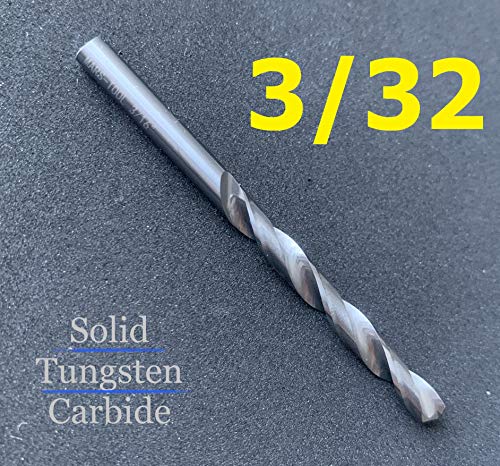 2/Pack Solid Carbide Drill Bit for Hardened Steel Hard Ness HRa 91.3 Aerospace Standard K20 Tungsten Carbide Jobber Length Twist Drill for Metal 118 Degree Four Facet Point Fractional Size (3/32")