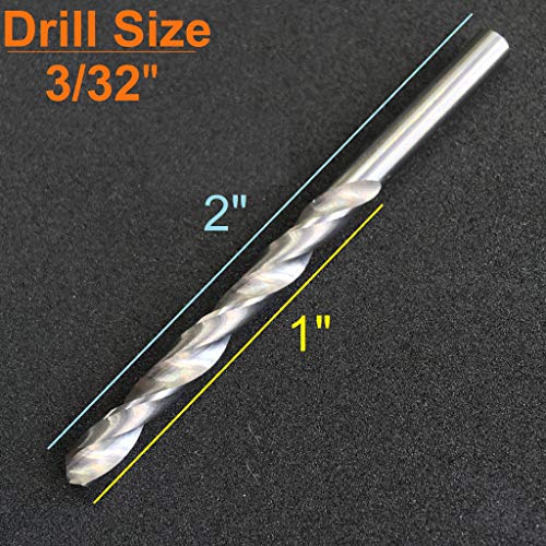 2/Pack Solid Carbide Drill Bit for Hardened Steel Hard Ness HRa 91.3 Aerospace Standard K20 Tungsten Carbide Jobber Length Twist Drill for Metal 118 Degree Four Facet Point Fractional Size (3/32")