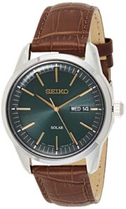 seiko dark green sunray dial solar powered men's watch sne529