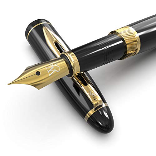 Wordsworth & Black Majesti Fountain Pen - (Black) Luxury Case, Gold Finish; 18K Gilded Medium Nib - 24 Ink Cartridges, Refillable Ink Converter-Calligraphy Pen-Best Business Gift Set for Men & Women