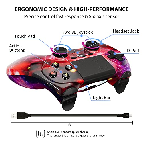 Wireless Controller for PS4,Galaxy Nebula Design High Performance Double Vibration Controller Compatible with Playstation 4 /Pro/Slim/PC with Sensitive Touch Pad,Audio Function, Mini LED Indicator