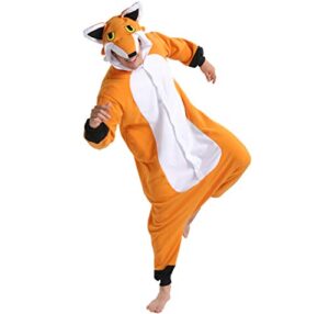 dressfan animal fox onesie fox costume cosplay costume fox pajamas one piece sleepwear orange for unisex adults teens kids