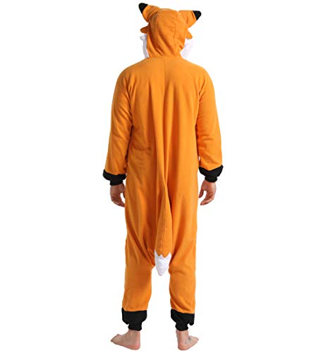 dressfan Animal Fox Onesie Fox Costume Cosplay Costume Fox Pajamas One Piece Sleepwear Orange for Unisex Adults Teens Kids