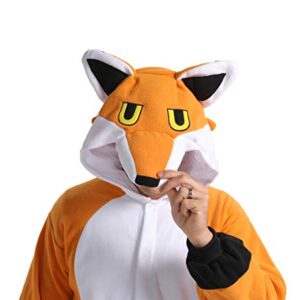 dressfan Animal Fox Onesie Fox Costume Cosplay Costume Fox Pajamas One Piece Sleepwear Orange for Unisex Adults Teens Kids