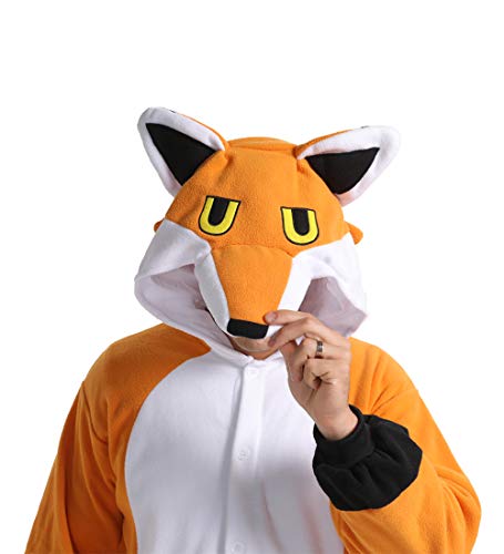 dressfan Animal Fox Onesie Fox Costume Cosplay Costume Fox Pajamas One Piece Sleepwear Orange for Unisex Adults Teens Kids