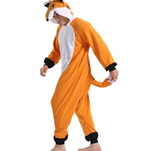 dressfan Animal Fox Onesie Fox Costume Cosplay Costume Fox Pajamas One Piece Sleepwear Orange for Unisex Adults Teens Kids