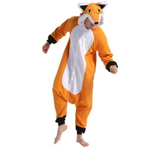 dressfan Animal Fox Onesie Fox Costume Cosplay Costume Fox Pajamas One Piece Sleepwear Orange for Unisex Adults Teens Kids