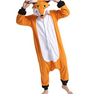 dressfan Animal Fox Onesie Fox Costume Cosplay Costume Fox Pajamas One Piece Sleepwear Orange for Unisex Adults Teens Kids