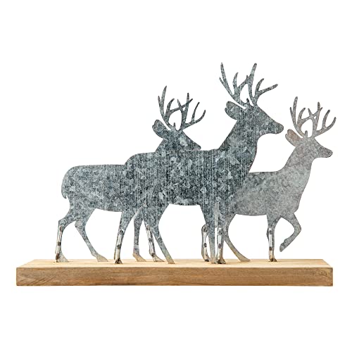 Glitzhome Christmas Table Decorations 12.81 Inches Metal Christmas Reindeer Decor Galvanized Deer Decoration for Home Country Christmas Decor Rustic Xmas Desk Decoration