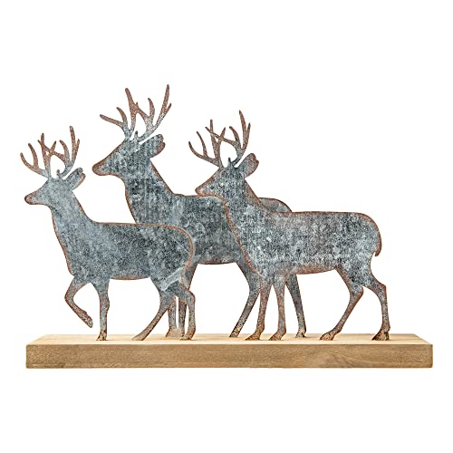 Glitzhome Christmas Table Decorations 12.81 Inches Metal Christmas Reindeer Decor Galvanized Deer Decoration for Home Country Christmas Decor Rustic Xmas Desk Decoration