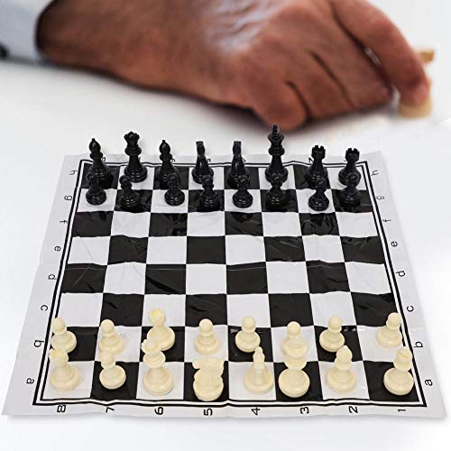 Alomejor Chess Board Game Portable Plastic International Chess Set with Black and White Medieval Chess