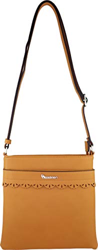 B BRENTANO Vegan Medium Crossbody Handbag Purse (Mustard - S)