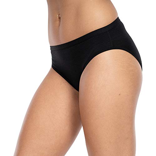 Woolly Clothing Women's Merino Wool Bikini Brief - Ultralight - Wicking Breathable Anti-Odor - Black size:X-Small